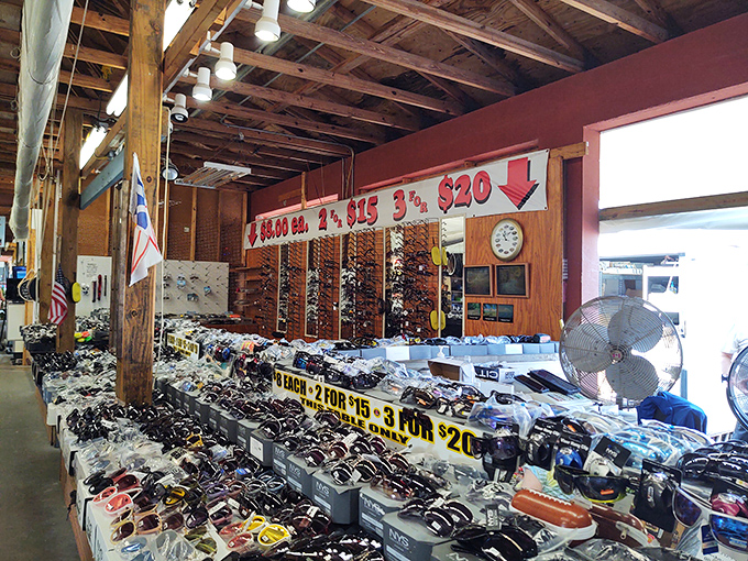 Sunglasses galore! This vendor's impressive collection offers protection from Florida's famous sunshine while making a fashion statement for every face shape.