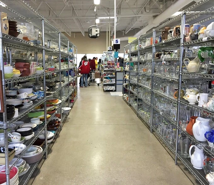 The dishware aisle: where mismatched becomes "eclectic collection" and someone else's castoff becomes your conversation piece.