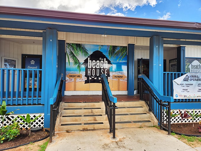 The Beach House by 604 brings island charm with its blue facade and welcoming steps &ndash; the kind of place that makes you want to kick off your slippers.
