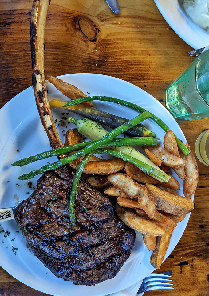 Not all heroes wear capes, but this tomahawk steak comes with its own handle and enough protein to fuel your next hike through the California hills.