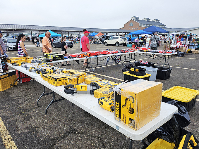 Power tools displayed like works of art prove that one person's home improvement is another person's shopping entertainment.