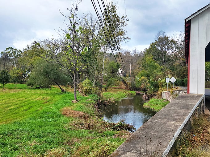 The view from beside the bridge offers a perfect glimpse of rural Pennsylvania charm. If Norman Rockwell painted bridges instead of people, this would be his masterpiece.