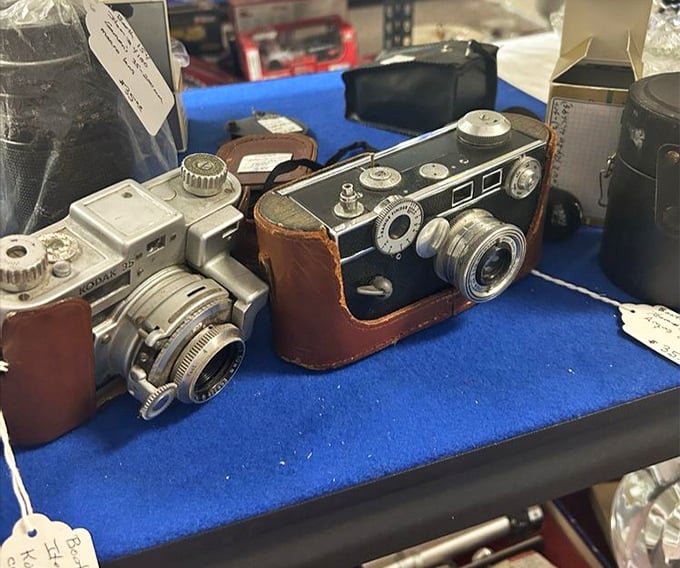 These vintage cameras once captured someone's precious memories, now waiting for new adventures while looking impossibly cooler than your smartphone.