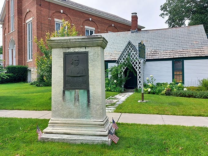 History and horticulture harmonize perfectly here. That memorial stands as a reminder of Brandon's place in America's story.