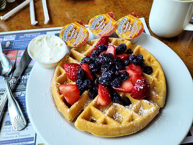 This waffle doesn't just come with berries&mdash;it hosts a full-on fruit festival that turns breakfast into a celebration.