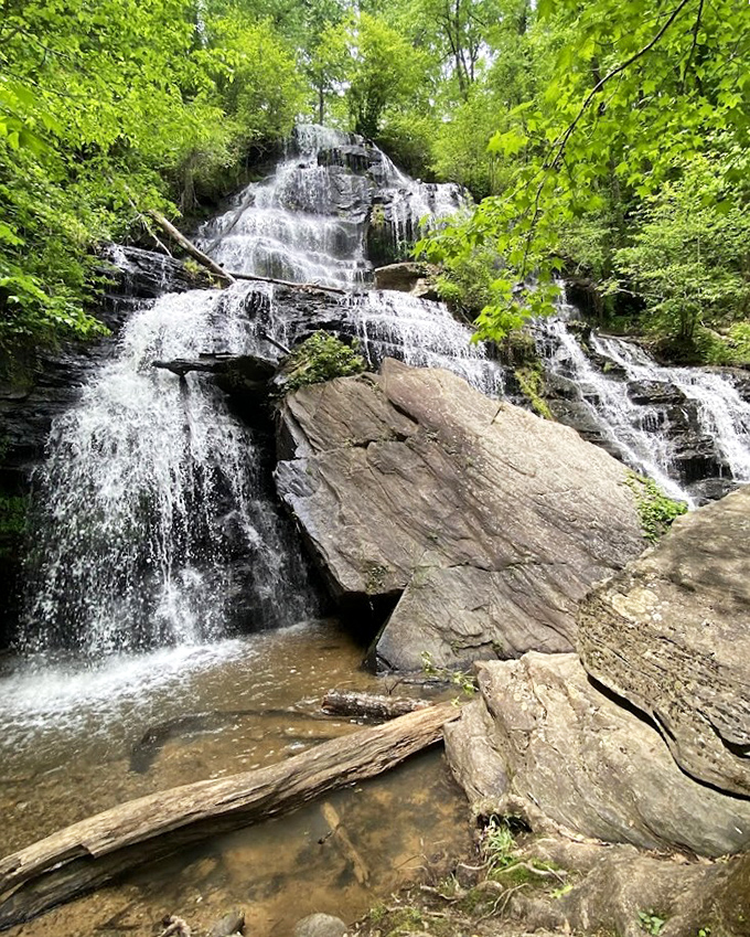 Water cascades over ancient rocks in a timeless performance. Nature's version of a spa day that doesn't require an appointment or overpriced tip.