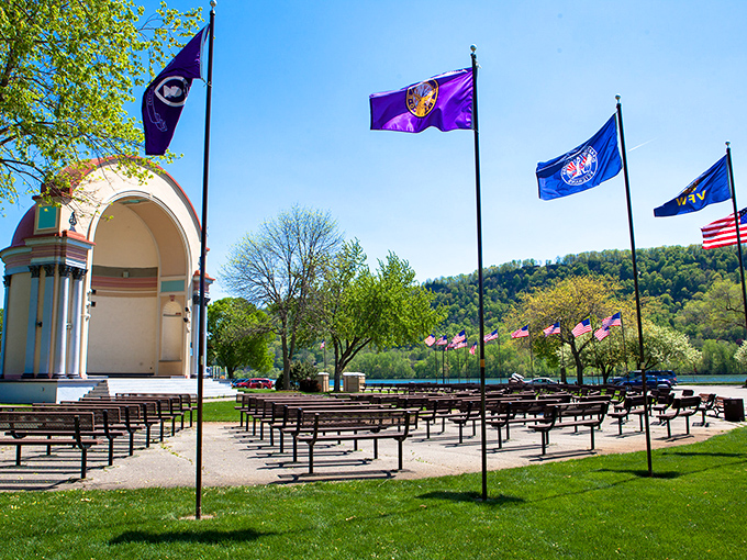 West Lake Park's bandshell and flag display create the perfect Norman Rockwell setting for summer concerts. Just add lawn chair and lemonade!