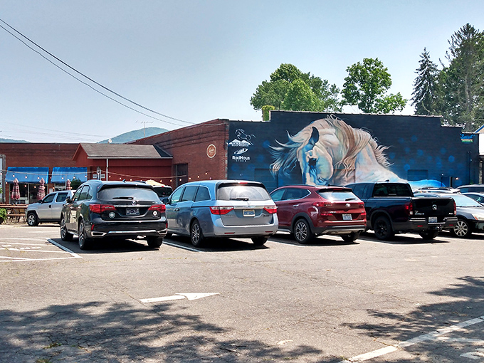 A horse of a different color indeed! This vibrant mural transforms an ordinary wall into an extraordinary landmark.