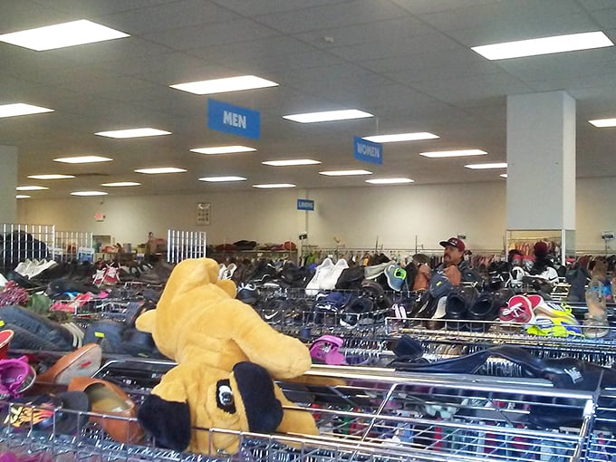 Men's department to the left, women's to the right, and unexpected discoveries straight ahead. The thrift store compass never fails.