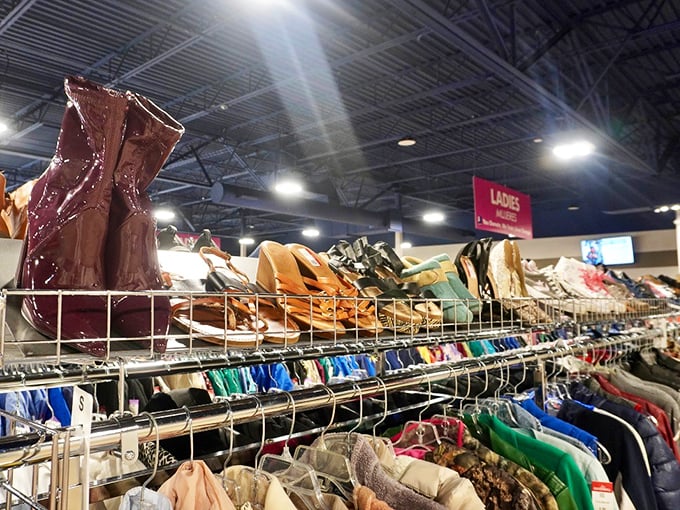 Boot bonanza! From barely-worn burgundy rain boots to practical everyday footwear, the shoe section rewards those with patience and a keen eye.