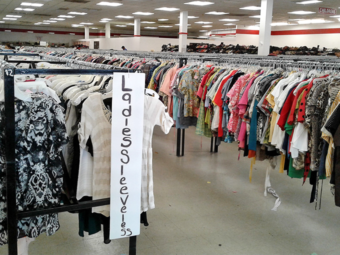 The women's section is meticulously organized with helpful signs, because treasure hunting should be an adventure, not a frustration.