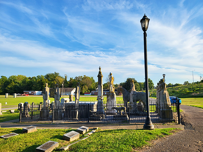 Wooldridge Monuments stand as silent sentinels of history, their weathered stone faces having witnessed generations of Mayfield life unfold.