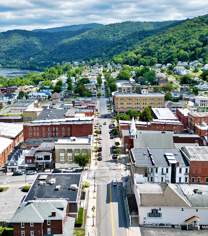 From above, Hinton reveals its perfect nestling between mountains and rivers&mdash;like a town that found the coziest spot in nature's living room.