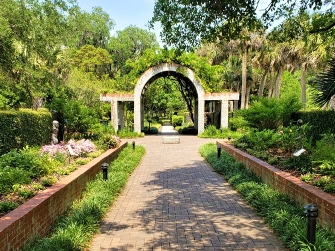 Garden archways that promise adventure. Each brick-lined path at Brookgreen leads to another world of botanical wonder.