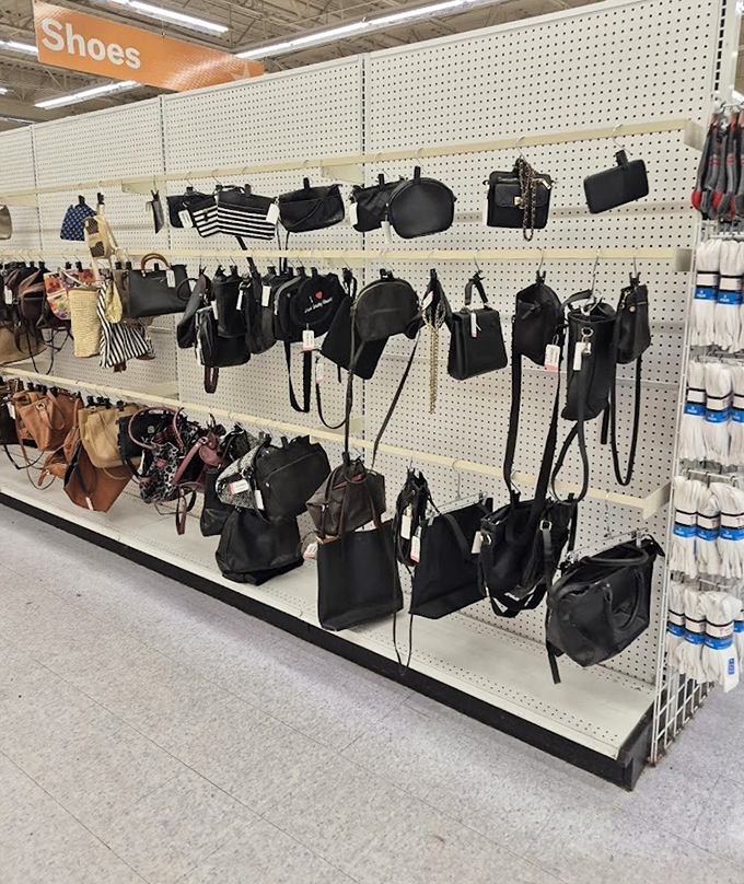 Handbag heaven for the budget-conscious fashionista. That black leather tote might have cost someone $200, but today it's your $12 victory.