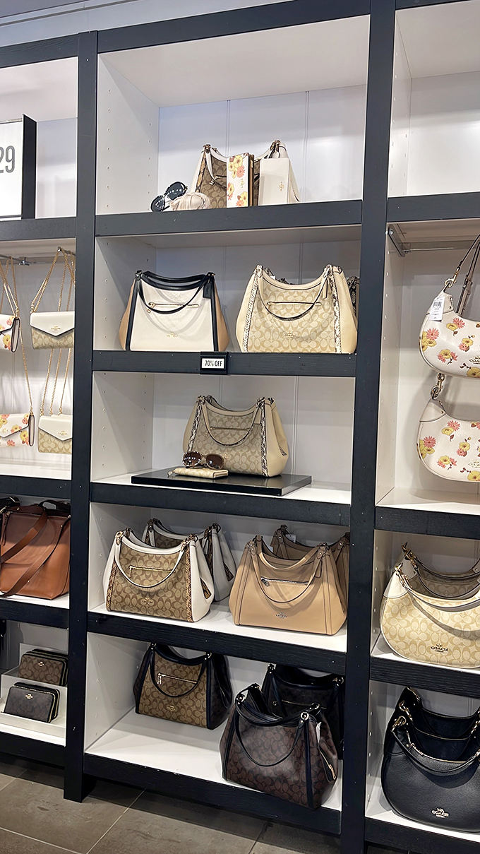 Coach bags lined up like soldiers ready for duty&mdash;protecting your wallet, phone, and that emergency chocolate bar you're saving for later.