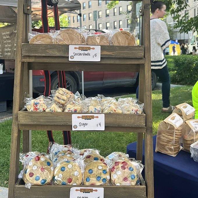 Cookie heaven exists, and it's arranged in neat rows on this wooden stand where calories don't count on Saturday mornings.