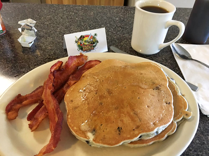 Blueberry pancakes and bacon&mdash;proof that Just Barb's isn't just a one-trick seafood pony, but a breakfast contender worth waking up for.