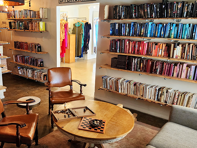 A literary nook where vintage leather chairs invite you to sit and contemplate your next read. Chess optional, relaxation mandatory.