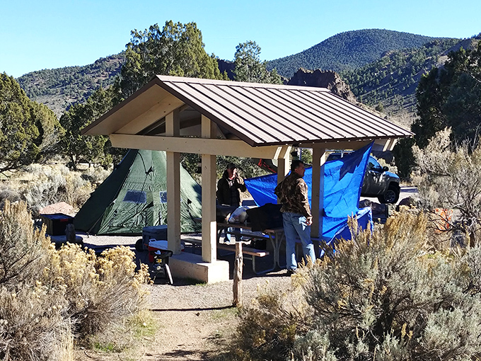 Camping with a view: This sheltered picnic area proves that Nevada's version of "room service" comes with million-dollar vistas and no resort fees.