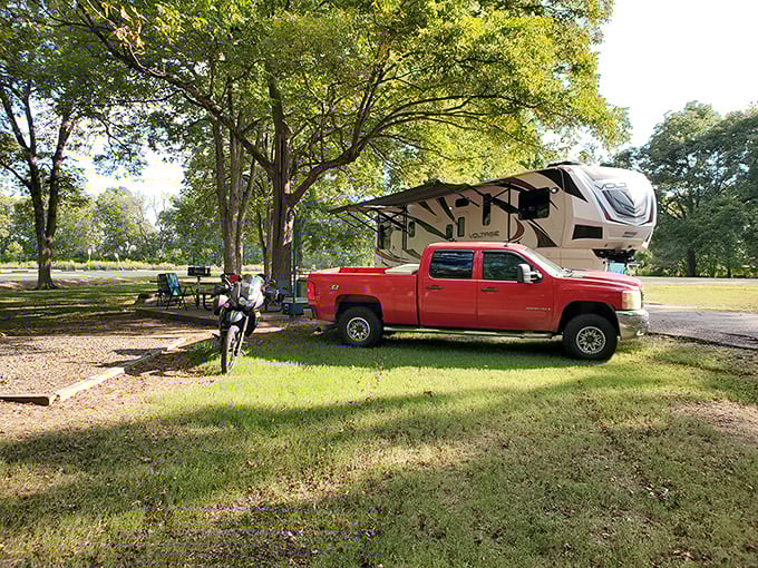 RV camping done right &ndash; where your temporary neighborhood has better views than most permanent addresses. The squirrels don't mind sharing.