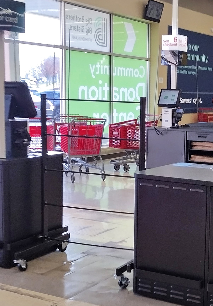 The final frontier: checkout lanes where your thrifting victories become official. Those red carts have seen countless treasure hunts completed.