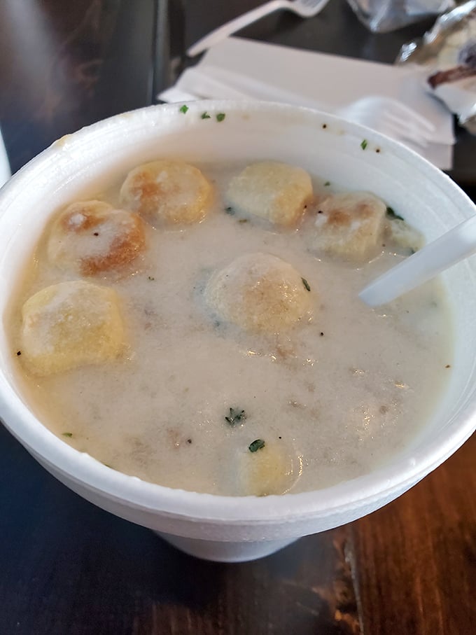 The legendary clam chowder &ndash; where chunks of potato float like delicious islands in a sea of creamy, clammy perfection.