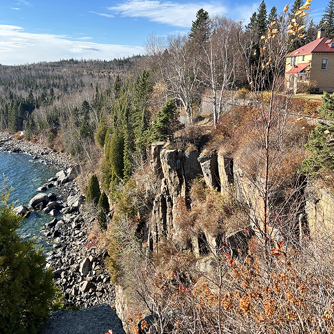 Winter reveals the dramatic geology beneath autumn's colorful costume &ndash; these ancient cliffs have been perfecting their pose for about a billion years.