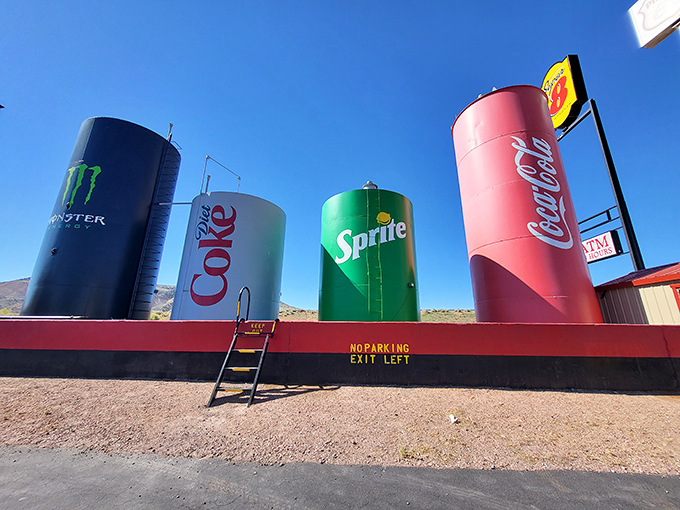 Standing at attention like carbonated soldiers, these repurposed tanks prove that sometimes the journey's random discoveries outshine the destination.