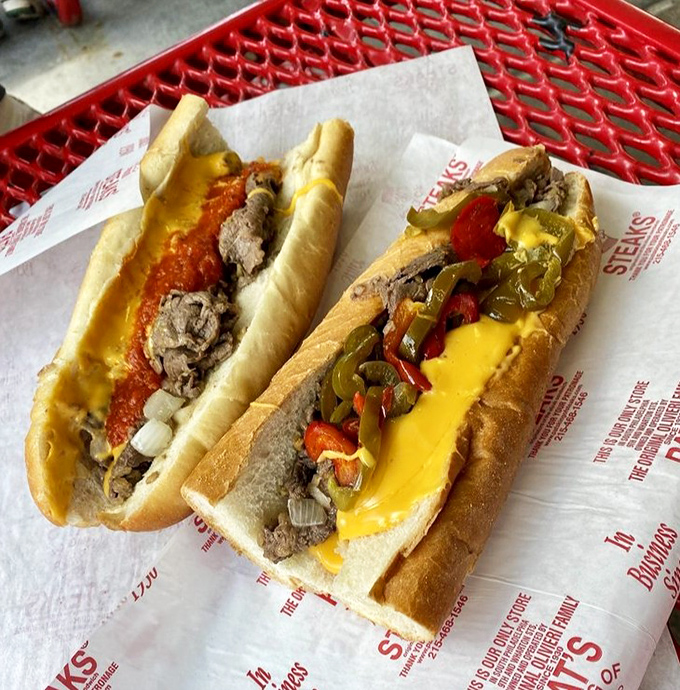This isn't just lunch; it's a Philadelphia rite of passage. The proper lean-forward posture prevents what locals call "the cheesesteak baptism" on your favorite shirt.