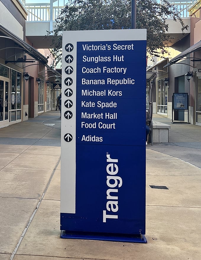The shopping equivalent of GPS&mdash;this directory sign points the way to retail nirvana. Victoria's Secret, Coach, and Kate Spade all within walking distance? Heaven exists! 