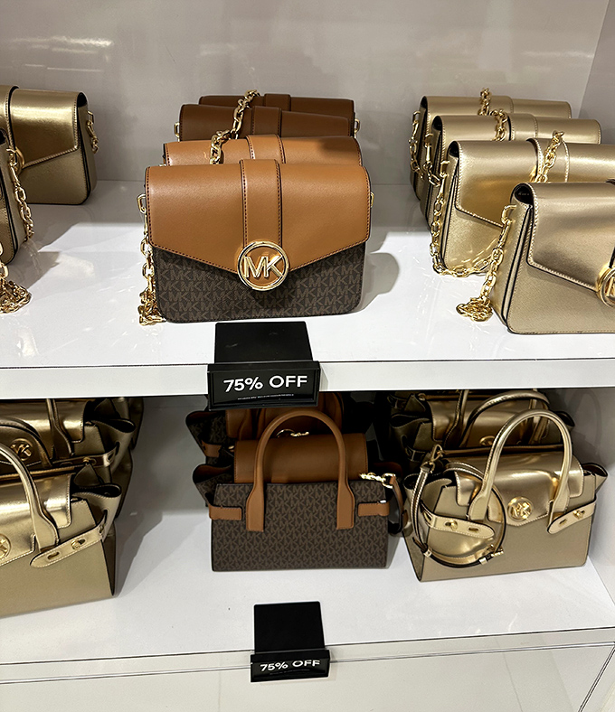 Designer handbags gleaming with that signature MK logo, now available without requiring a second mortgage on the house.