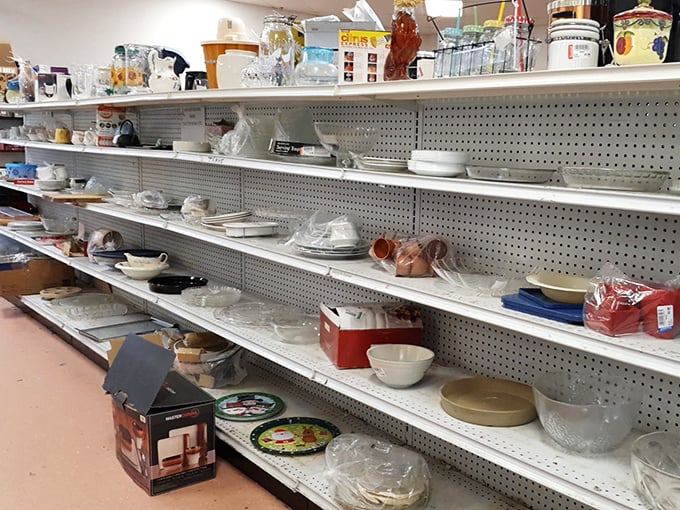 Dish department dreams come true for mismatched collection enthusiasts. That perfect serving bowl your grandmother had? Probably here somewhere.