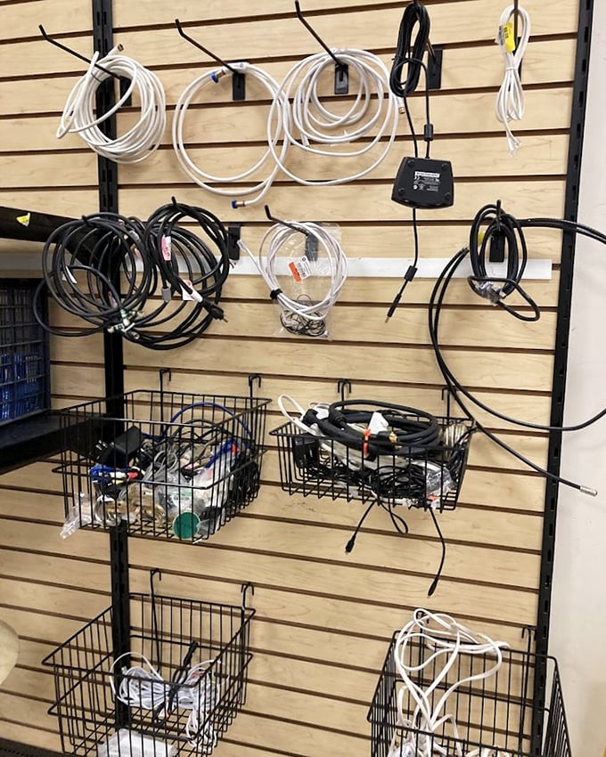 Even the cables and cords section is organized with military precision for your electronic rescue missions.