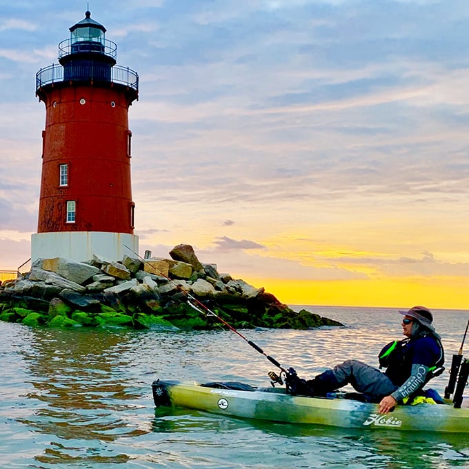 Sunset fishing by the lighthouse&mdash;where "the one that got away" stories come with a backdrop worthy of a magazine cover.