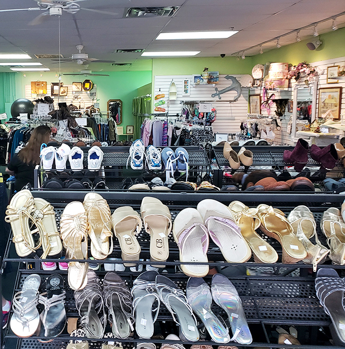 The shoe department rivals Imelda Marcos' closet, with everything from practical flats to party-ready heels lined up like soldiers awaiting their next mission.