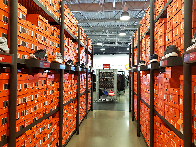 The Great Wall of Sneakers&mdash;where Nike boxes stack higher than your weekend plans and every footwear dream is within reach.