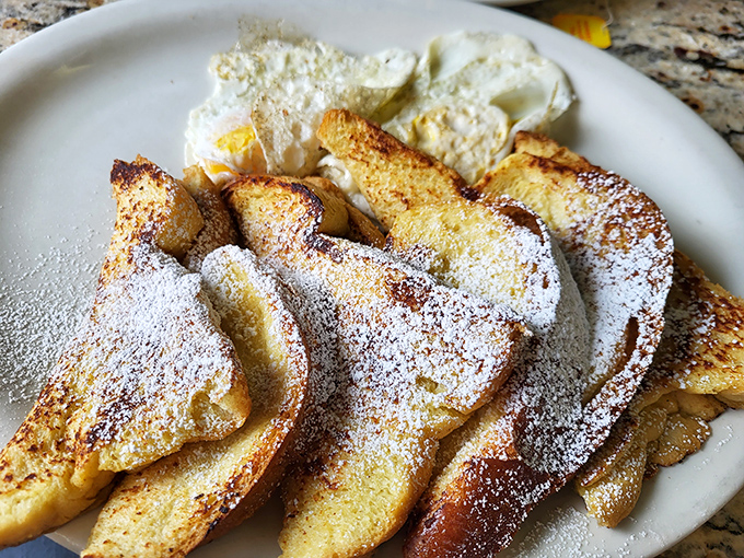 French toast that's dressed for success with a dusting of powdered sugar. Like your favorite weekend morning wrapped in bread form.