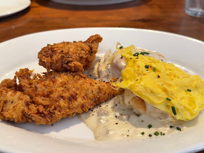 Southern fried chicken that's crispy enough to wake the neighbors when you bite into it, paired with mashed potatoes that could solve world peace.