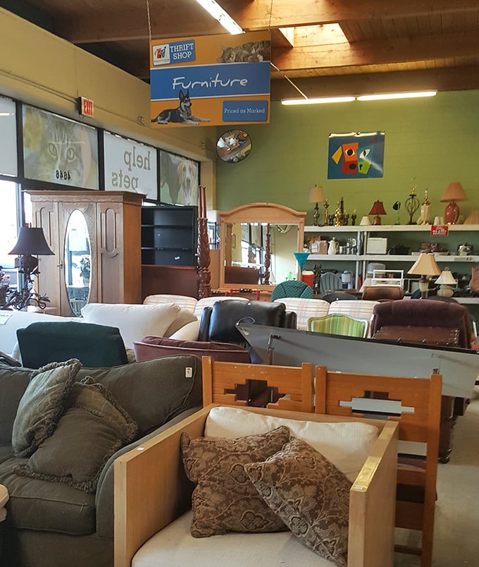 The furniture section &ndash; where mid-century meets Southwest charm. That wooden headboard might just be the statement piece your guest room needs.