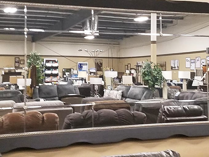 A sea of sofas awaits new homes &ndash; each one silently promising to be the perfect spot for Sunday naps during Vikings games.