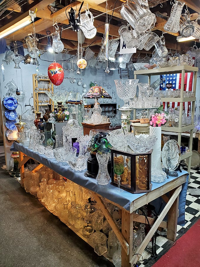 Crystal kingdom where light dances through history. One person's outdated glassware becomes another's dining table conversation piece for generations to come.