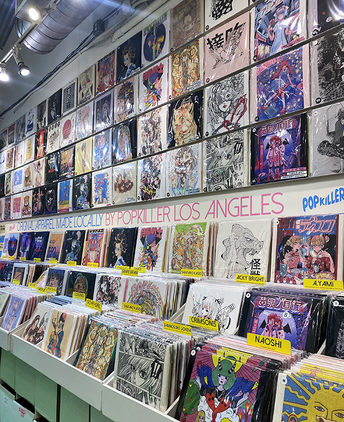 Vinyl enthusiasts, prepare your wallets. This wall of Japanese albums and art prints offers cultural deep cuts that would make any collector swoon.