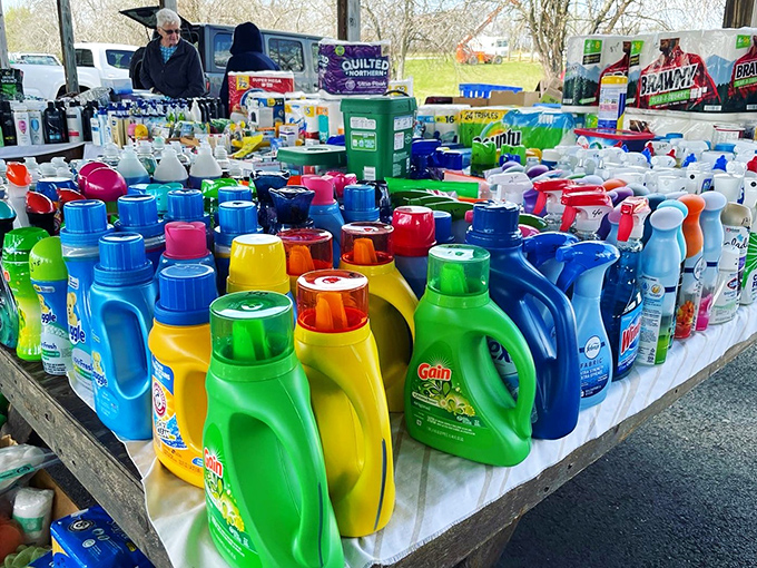 Laundry detergent rainbow: because even mundane household supplies deserve their moment in the spotlight.