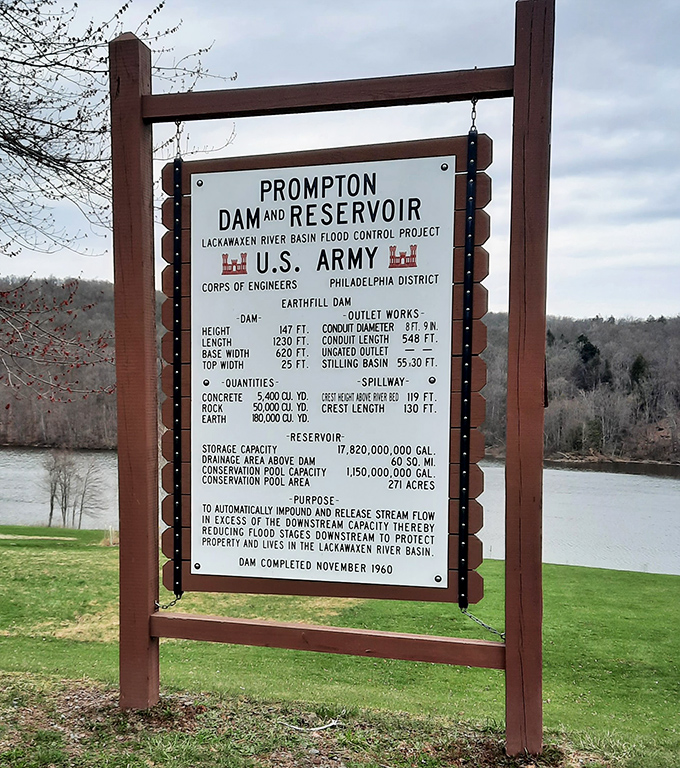 History meets function at Prompton Dam, completed in 1960. Who knew flood control could create such a spectacular recreational paradise?