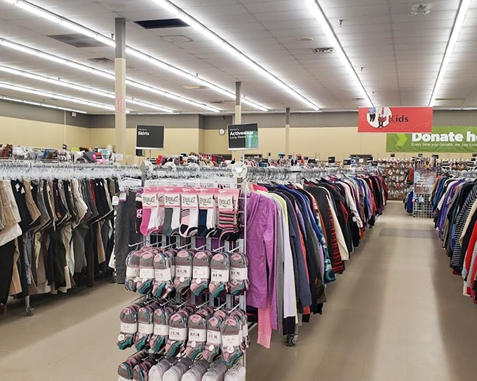 The spacious aisles and bright lighting make browsing feel less like thrifting and more like a retail adventure.
