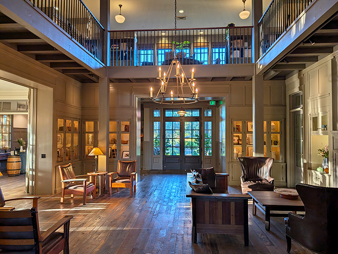 Inside the tasting room, rustic elegance meets California comfort. Those wooden floors have stories to tell—if only after a glass or two.