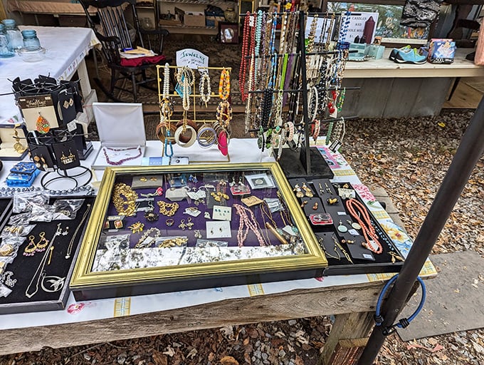Jewelry displayed with the casual elegance of a treasure chest that washed ashore. Every necklace here has lived a previous life.