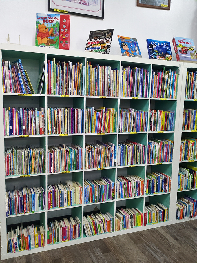 Children's literary treasures stacked higher than bedtime stories, proving imagination never goes out of style.