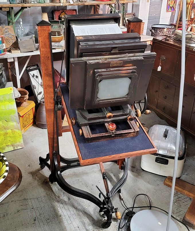 This antique camera once captured memories on glass plates. Today, it's waiting to become the conversation piece your living room desperately needs.